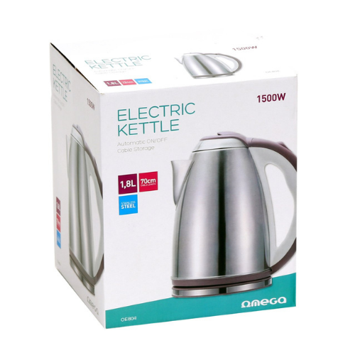 Omega Electric Kettle 1500W Stainless Steel Brushed Finish